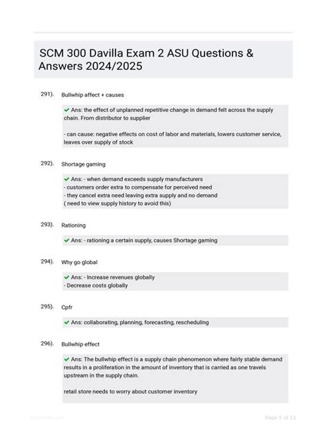 SCM Davilla Exam ASU Questions Answers