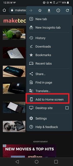 how to add chrome webpages and bookmarks to the home screen on android