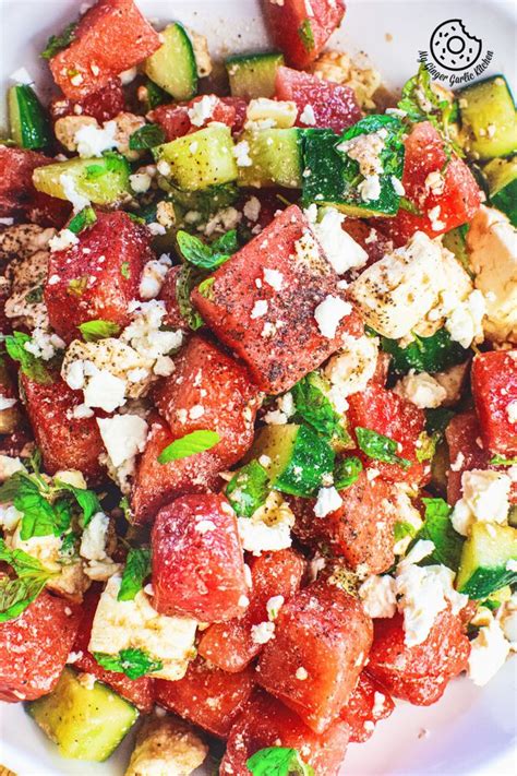 Watermelon Cucumber Feta Salad My Ginger Garlic Kitchen