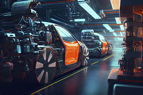 Automation Automobile Factory Concept With 3d Rendering Robot Assembly Line In Car Factory Stock