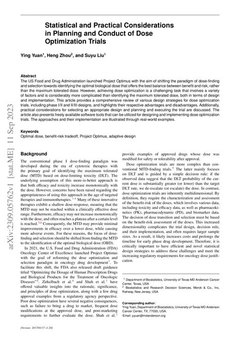 Statistical And Practical Considerations In Planning And Conduct Of Dose Optimization Trials