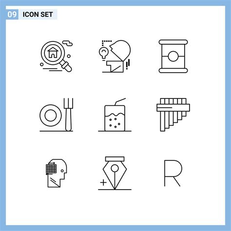Mobile Interface Outline Set Of 9 Pictograms Of Instrument Soda Preserves Drink Restaurant