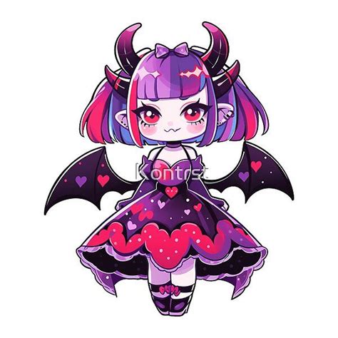 Happy Succubus Sticker Purple And Red Chibi By Kontrst Redbubble