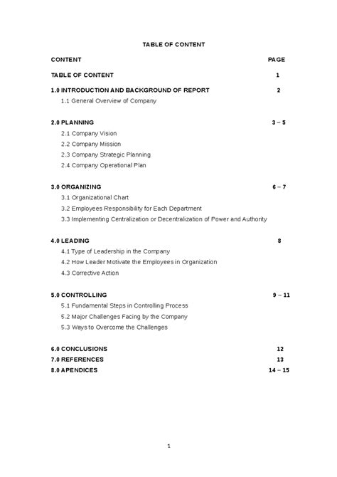Mgt126 Grouping Assignment Table Of Content Content Page Table Of Content 1 1 Introduction And