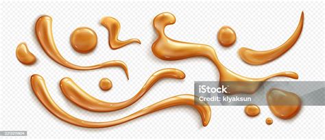 Caramel Sauce Dribbles And Syrup Splashes Stock Illustration Download