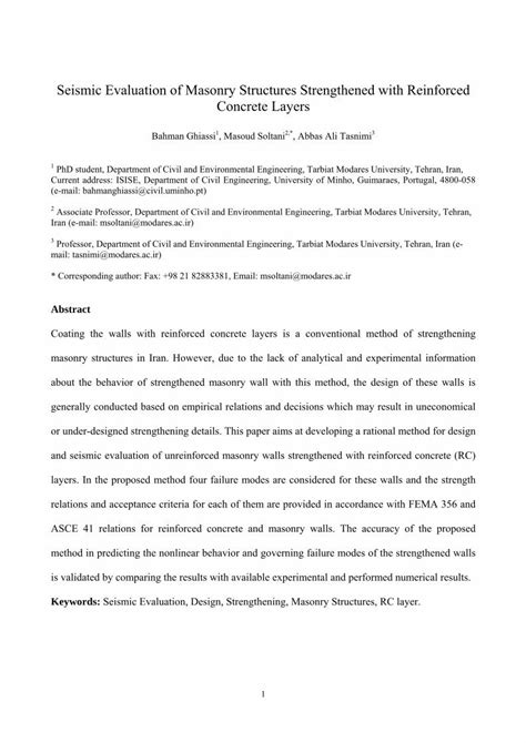 Pdf Seismic Evaluation Of Masonry Structures … Seismic Evaluation Of