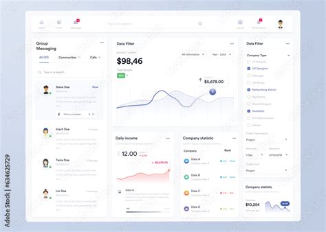Infographic Dashboard Ui Ux Design With Graphs Charts And Diagrams Web Interface Template For