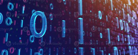 Panoramic View Of Binary Code On Blue Background Abstract Technology Futuristic Digital