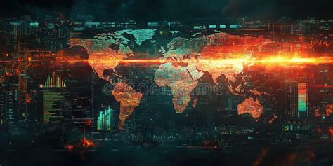 Digital World Map With Glowing Data Visualization Representing Global Connectivity And