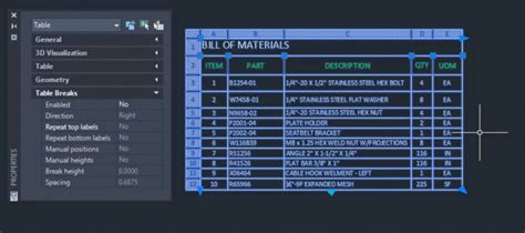 How To Use Tables In AutoCAD Engineering
