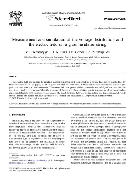 Pdf Measurement And Simulation Of The Voltage Distribution And The Electric Field On A Glass