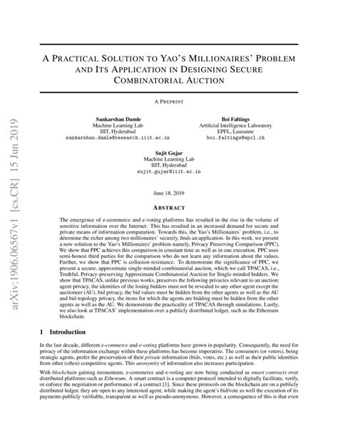 A Practical Solution To Yaos Millionaires Problem And Its Application In Designing Secure