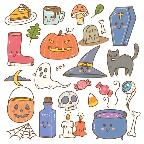 Premium Vector Set Of Cute Halloween Doodles