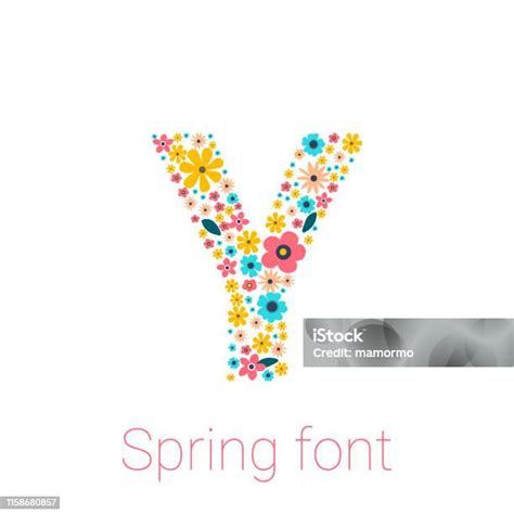 꽃봄 글꼴입니다 흰색 배경에 격리 된 문자 Y 0명에 대한 스톡 벡터 아트 및 기타 이미지 0명 개념 꽃 나무 Istock