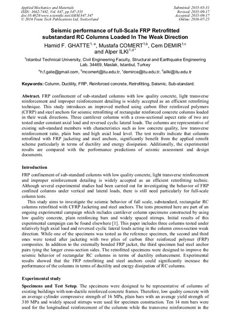 Seismic Performance Of Full Scale Frp Retrofitted Substandard Rc Columns Loaded In The Weak