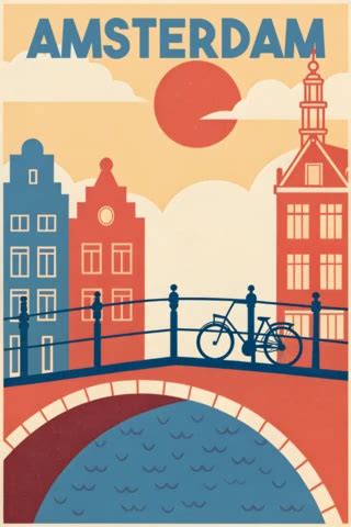 Amsterdam Cityscape Design For Blue Tones Travel Posters Print Free