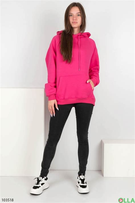 Жіноче малинове худі на флісі И 2161 2 купити недорого в інтернет