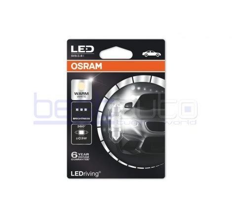 LED lamp Osram type C3W 31mm. warm white, 4300K, 12V, 1W, SV8.5-8, 1 ...