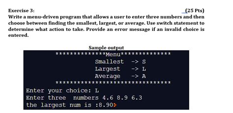 Solved Exercise M Pts Write A Menu Driven Program Chegg Com