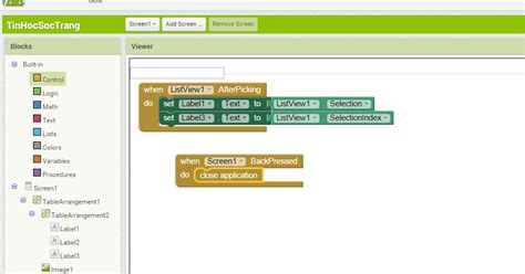 Khối lệnh Code blocks trong App inventor Tin Học Sóc Trăng tinhocsoctrang com