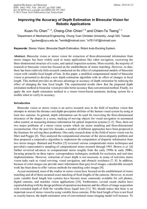 Improving The Accuracy Of Depth Estimation In Binocular Vision For Robotic Applications