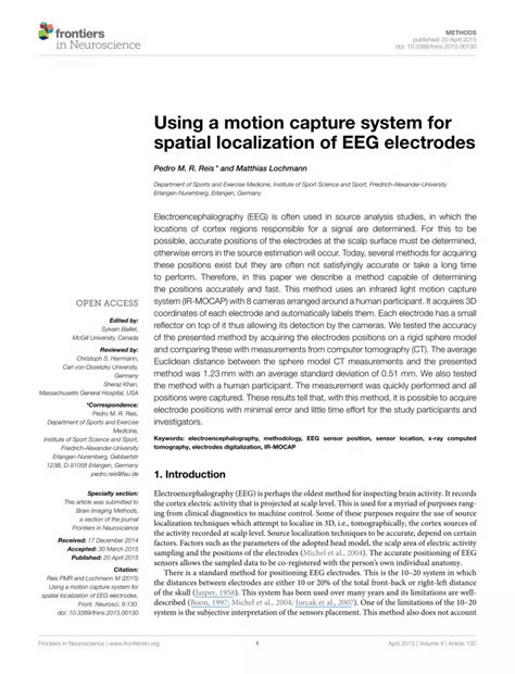 Pdf Using A Motion Capture System For Spatial Localization Of Eeg