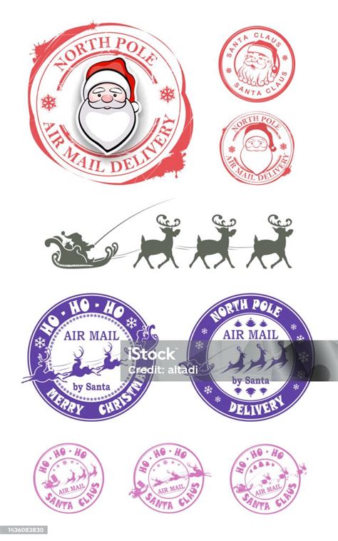 산타 클로스 실루엣 크리스마스 세트 디자인 구성 요소가있는 라운드 스탬프 고무도장에 대한 스톡 벡터 아트 및 기타 이미지 고무도장 우편 1위 Istock