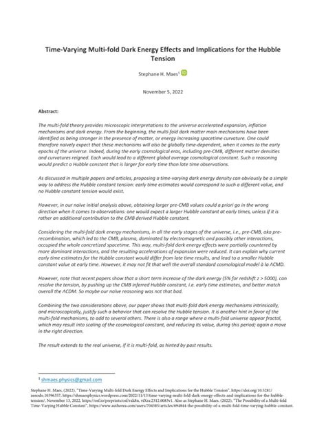 s h m physics phd on linkedin pdf time varying multi fold dark