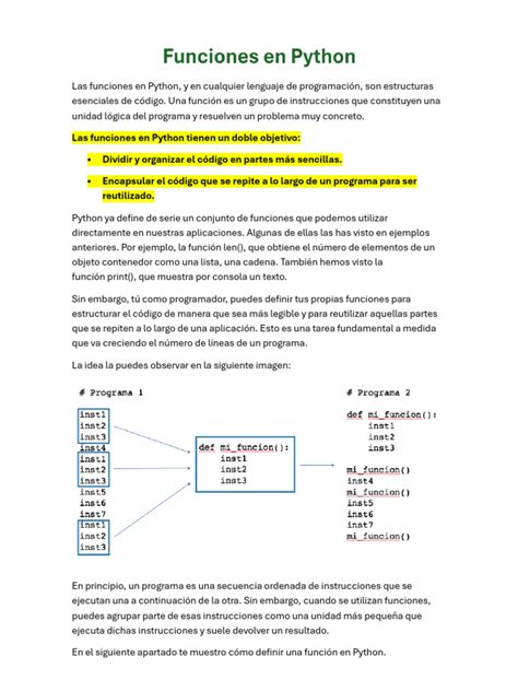 Funciones En Python Pdf Python Lenguaje De Programación Programa De Computadora