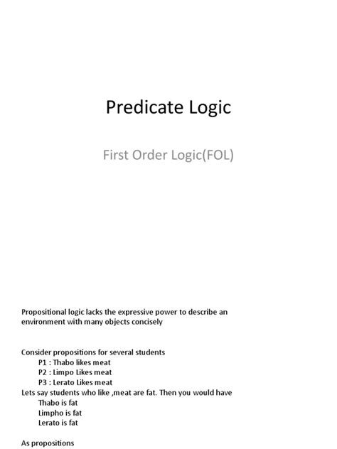 Predicate Logic First Order Logic Fol Download Free Pdf Logic Theoretical Computer Science