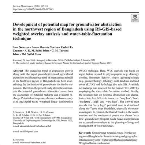 Development Of Potential Map For Groundwater Abstraction In The Northwest Region Of Bangladesh