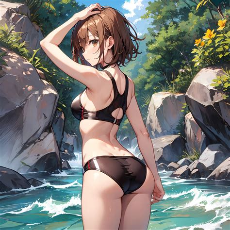Anime Girl In A Bikini Standing In The Water Near A River Seaart Ai