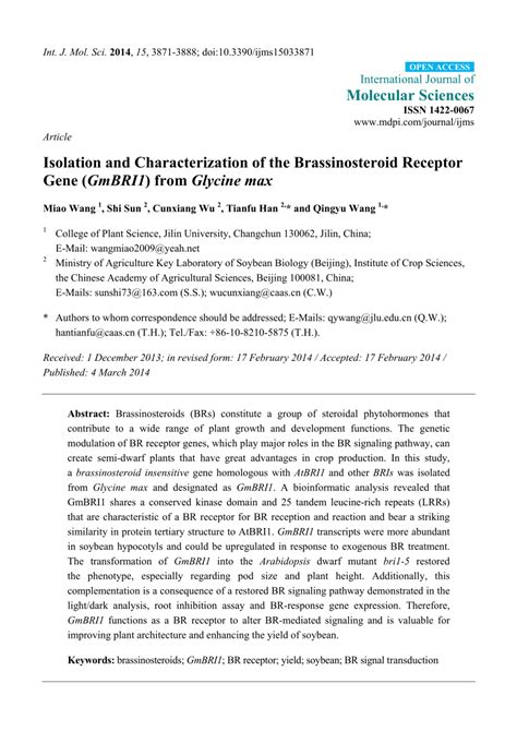 Pdf Isolation And Characterization Of The Brassinosteroid Receptor