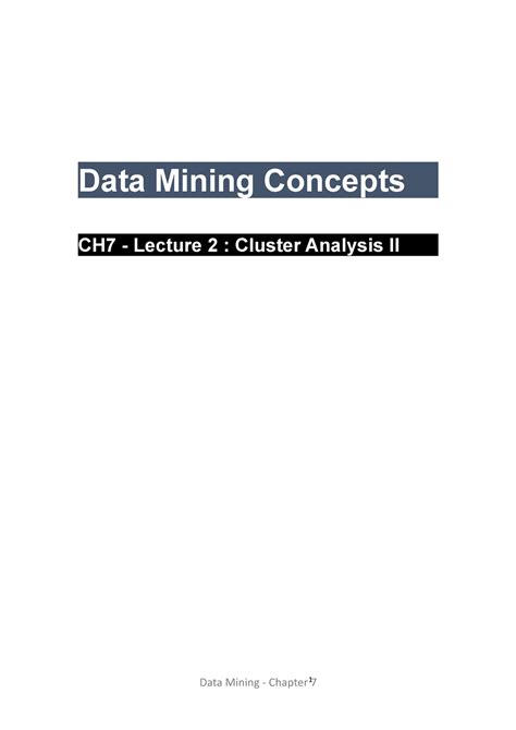 Data Mining Ch7 Cluster Lecture 2 Data Mining Concepts Ch7