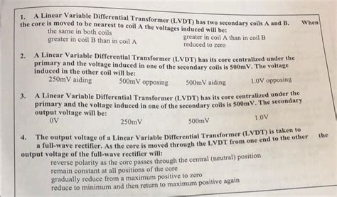 Solved A Linear Variable Differential Transformer LVDT Chegg