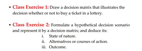Solved Class Exercise Draw A Decision Matrix That Chegg