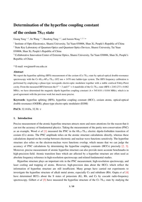 Pdf Determination Of The Hyperfine Coupling Constant Of Cesium 7s12 State Pdf Determination Of The Hyperfine Coupling Constant Of Cesium 7s12 State