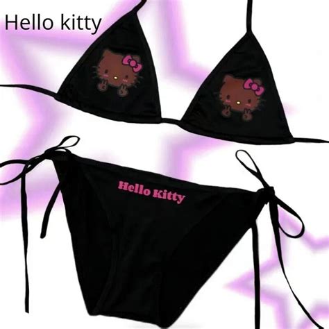 Sanrio Hello Kitty Bra Kawaii Neck Triangle Cup Bikini Sexy Swimsuit