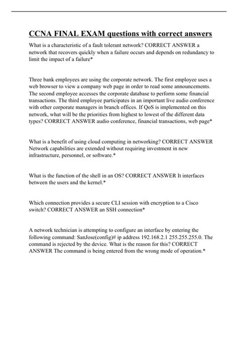 CCNA FINAL EXAM Questions With Correct Answers CCNA Cisco Certified Network Associate