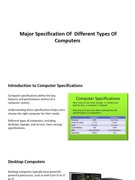 Computer Specification Prepare Small Report On Major Specification Of