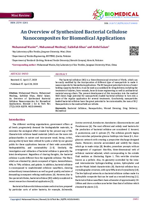 Pdf An Overview Of Synthesized Bacterial Cellulose Nanocomposites For