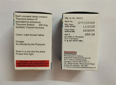 Thyroxine Sodium 200 Mg Tablets Thyrox At Rs 290bottle Thyroxine