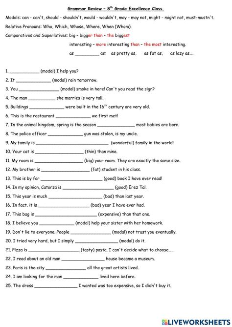 Grammar Review 8th Grade Excellence Class Dina Shterengas