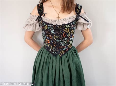 Renaissance Corset Bodice In Black Botanical Floral Foliage Etsy