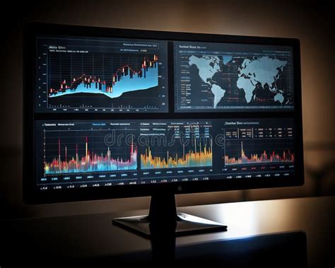 The Computer Screen Has Financial Graphs And Statistics Stock