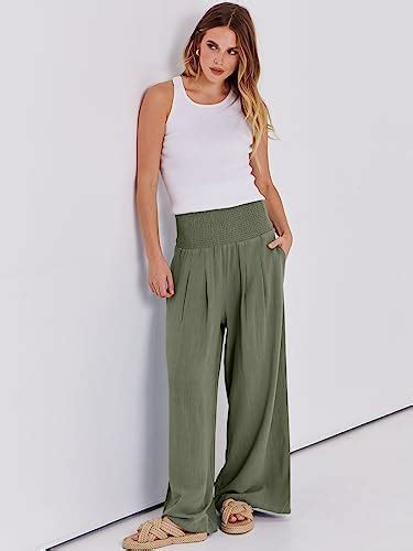 Caracilia 여성 리넨 궁전 바지 여름 Boho 와이드 레그 하이 웨이스트 스모킹 라운지 바지 바지 포켓 포함