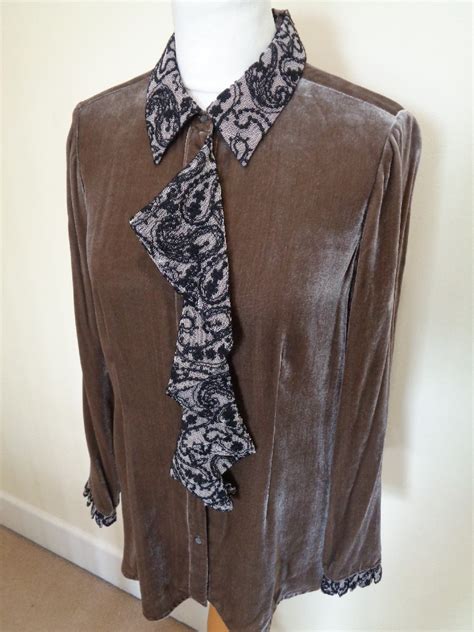 Patsy Seddon Brand New Shircket Seal Silk Blend Velvet Ruffle Shirt Jacket Size Small