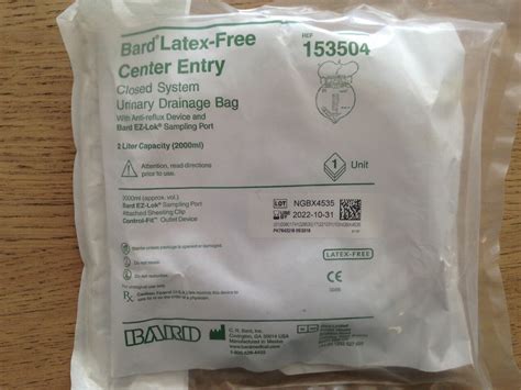 New Bard 153504 Latex Free Center Entry Closed System Urinary Drainage