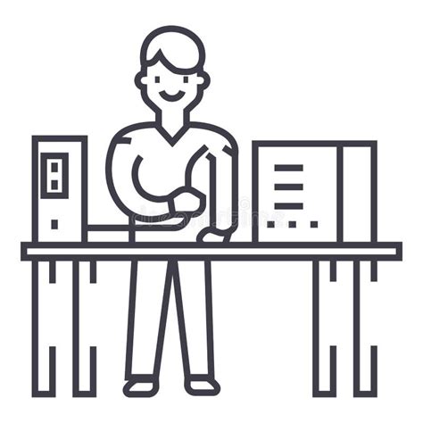 System Administrator Vector Line Icon Sign Illustration On Background
