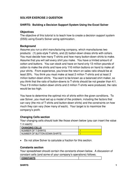 Solver Exercise 2 Question Solver Exercise 2 Question Shirts